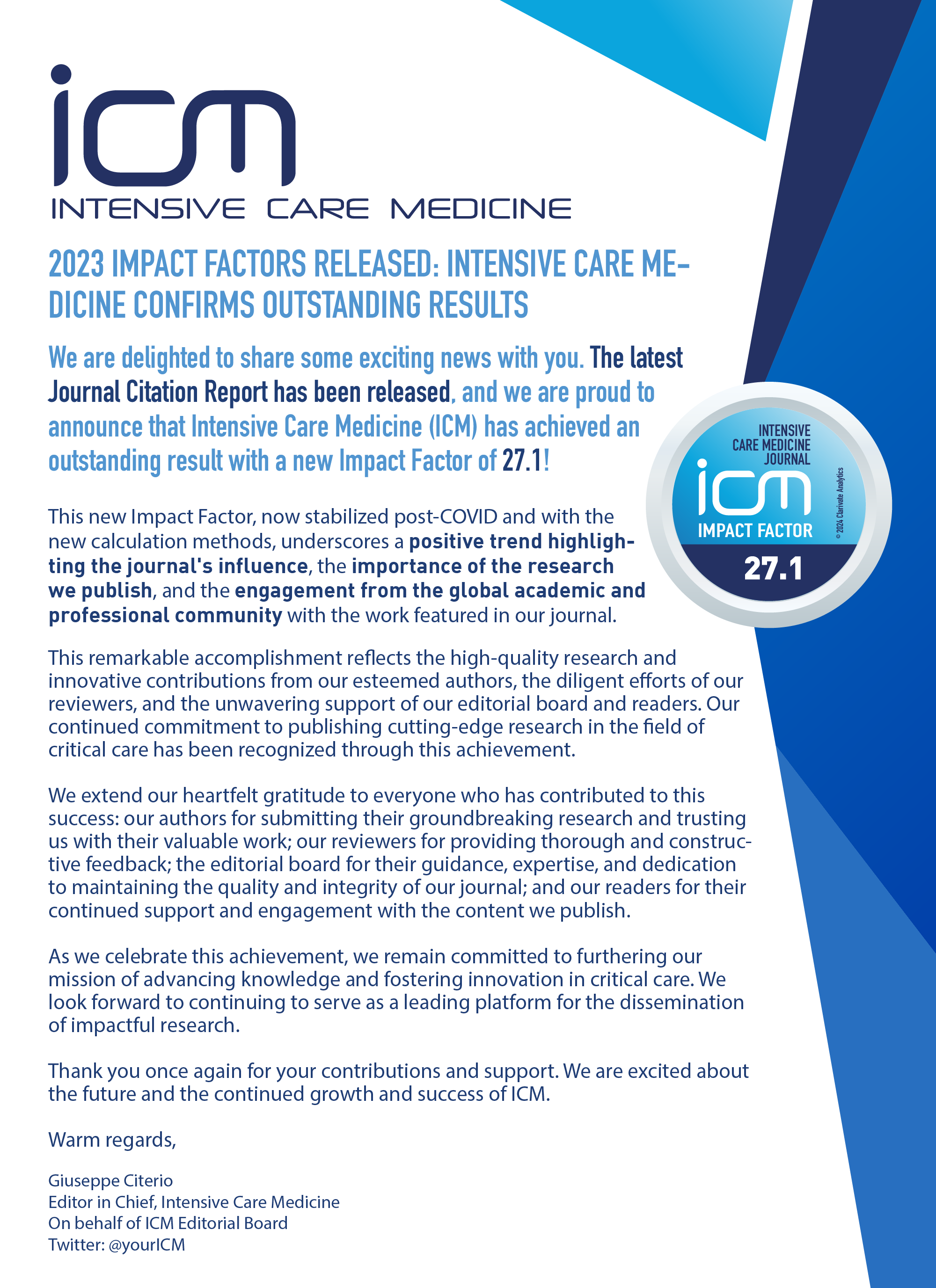 2023 Impact Factors Released: Intensive Care Medicine Confirms ...